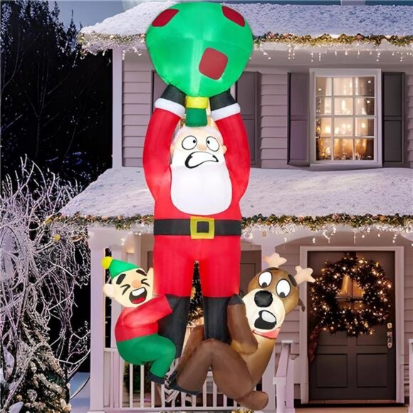 Holiday | 8 Ft Tall Christmas Inflatable Hanging Santa With Elf And ...